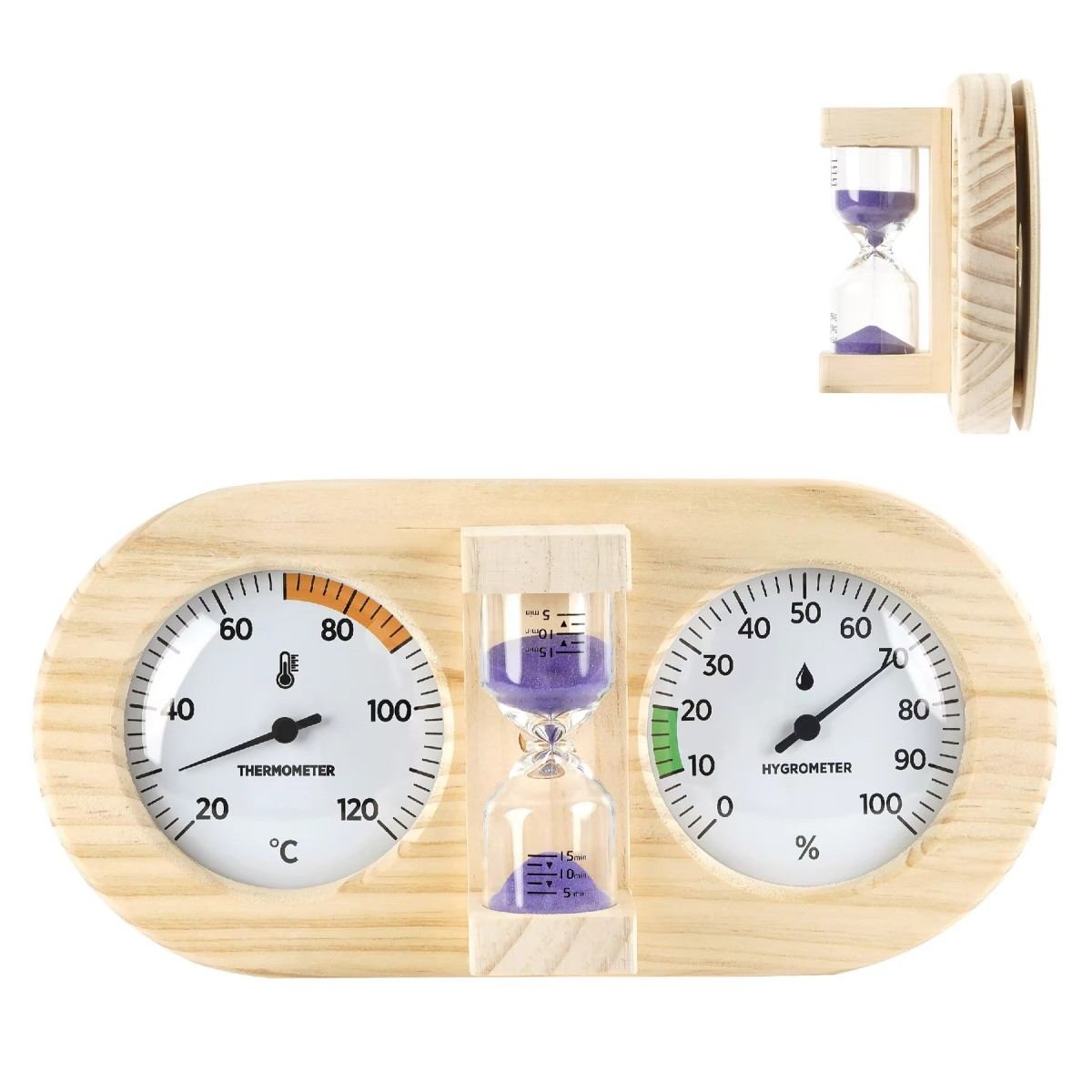 2 in 1 Sauna Thermometer with Hourglass Timer – Wooden 15-Minute Sand ...
