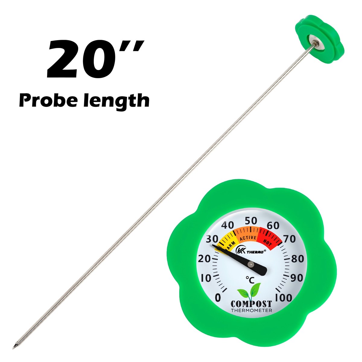 Soil Thermometer with Color Zones – 50cm Probe, IPX5, UV-Resistant | OEM